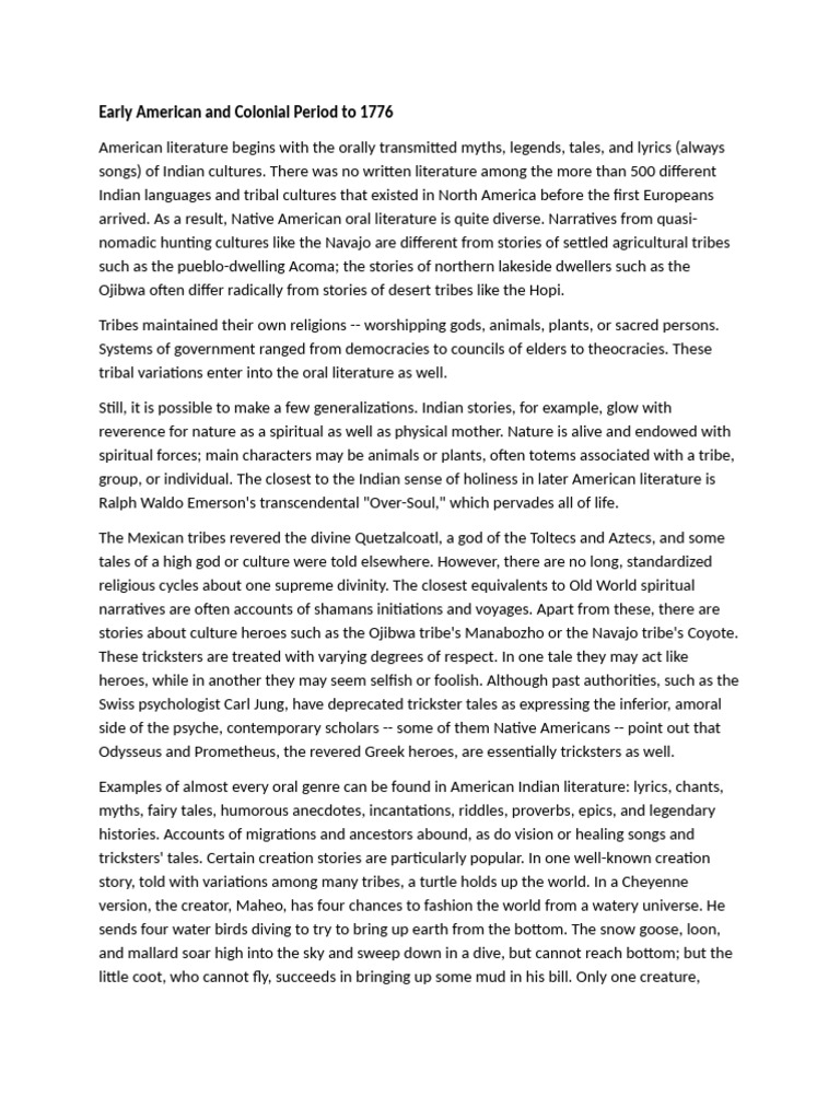 American Literary Periods | PDF | Olaudah Equiano | Puritans