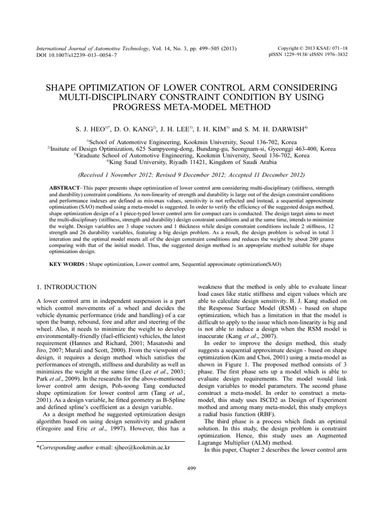 7) Shape Optimization of Lower Control Arm Considering | PDF ...