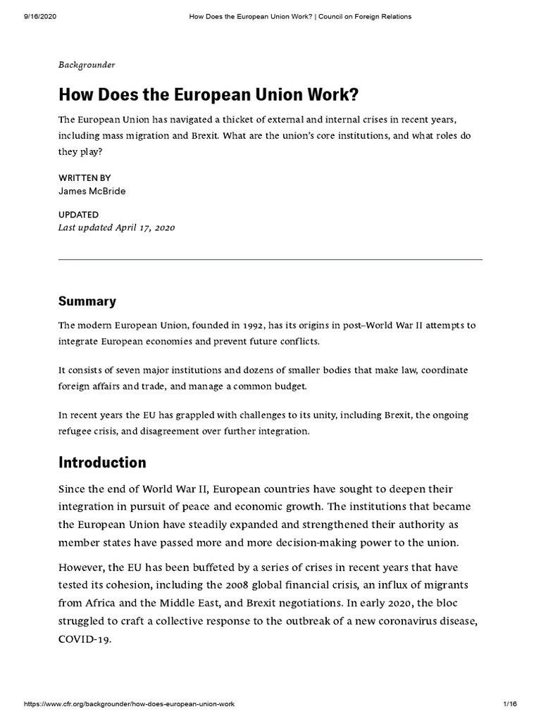 How Does the European Union Work_ _ Council on Foreign Relations | PDF ...