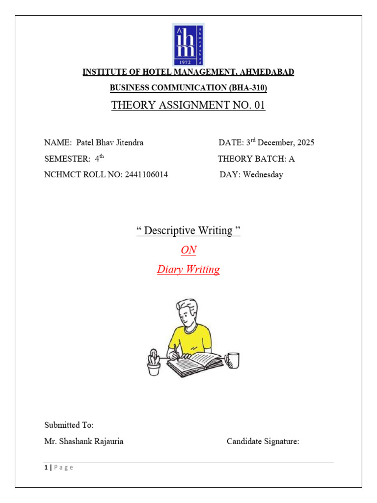 Diary Writing Assignment for Hotel Management | PDF