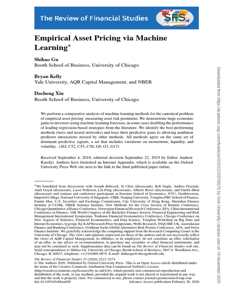 Empirical Asset Pricing via Machine Learning | PDF | Linear Regression ...