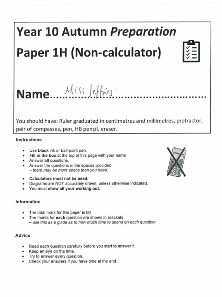 Year 10 Autumn 1H Prep | PDF