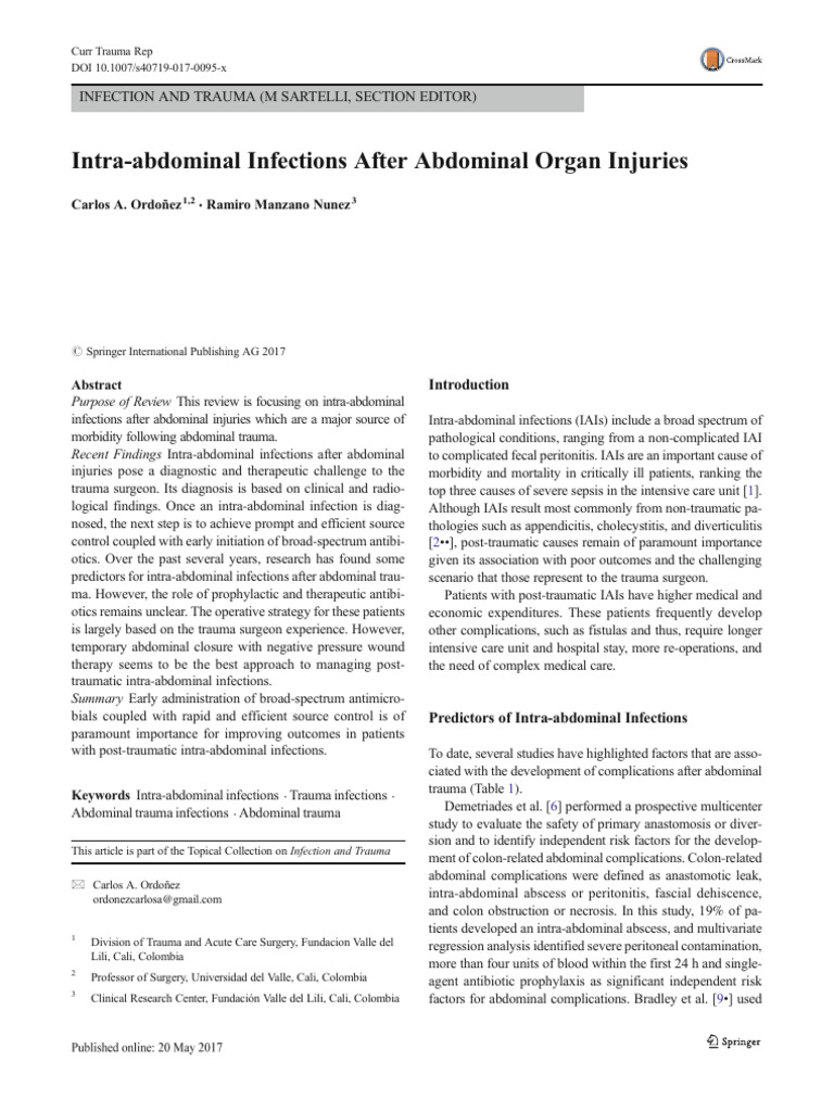 Intra-Abdominal Infections Post-Trauma | PDF | Colorectal Cancer | Surgery