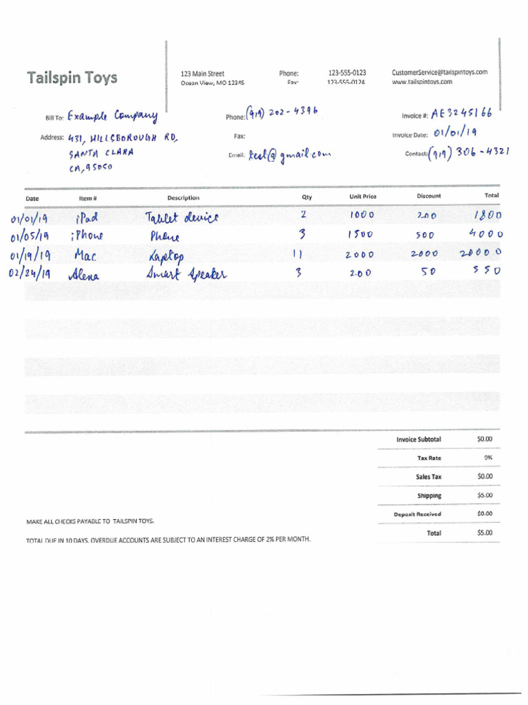 Invoice Hand Written | PDF