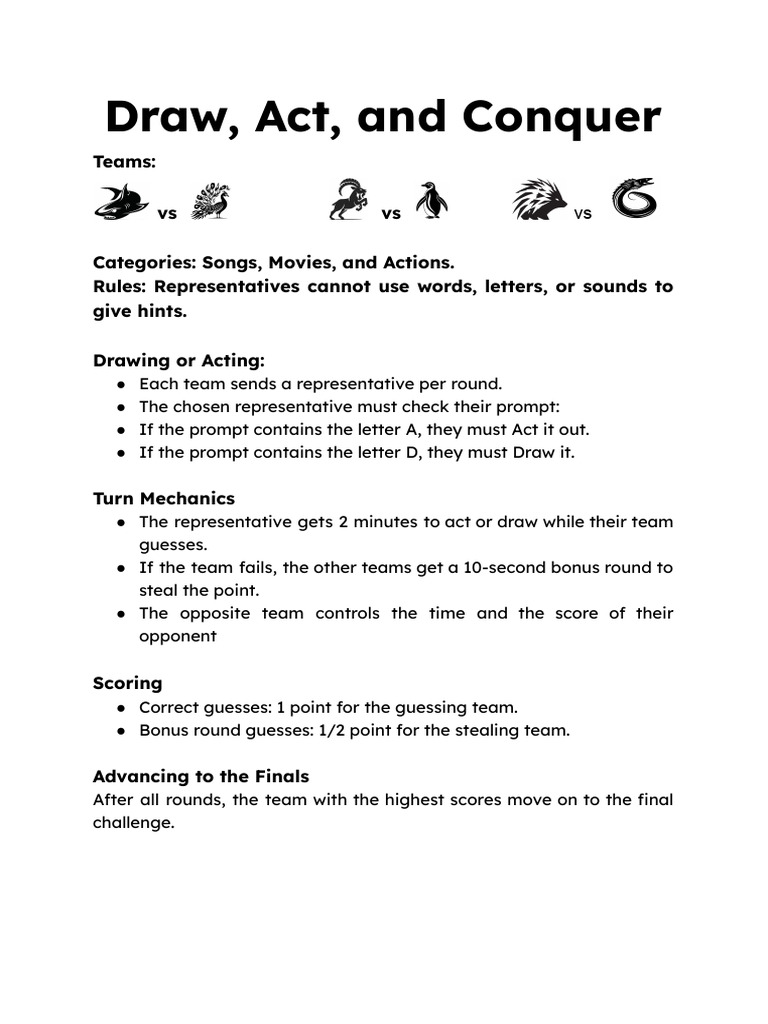 Draw, Act, and Conquer Game Rules | PDF