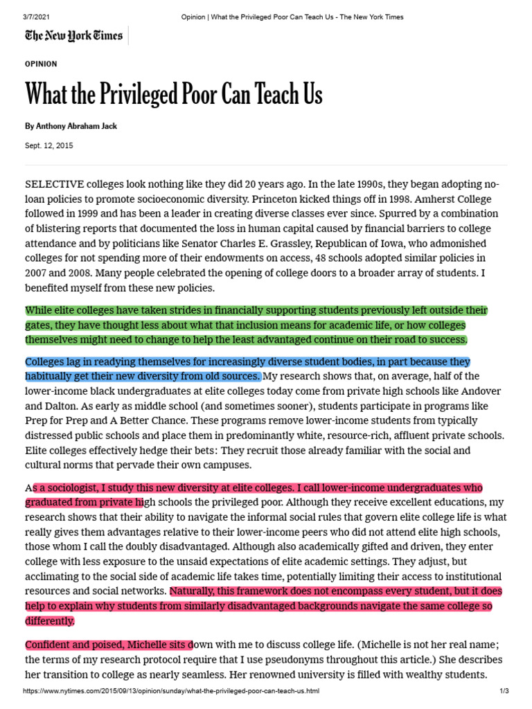 Jack_What the Privileged Poor Can Teach Us - The New York Times | PDF ...