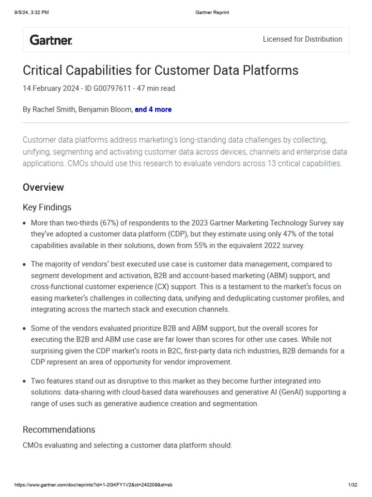 Gartner Reprint-CDPs Critical Capabilities | PDF | Cloud Computing ...