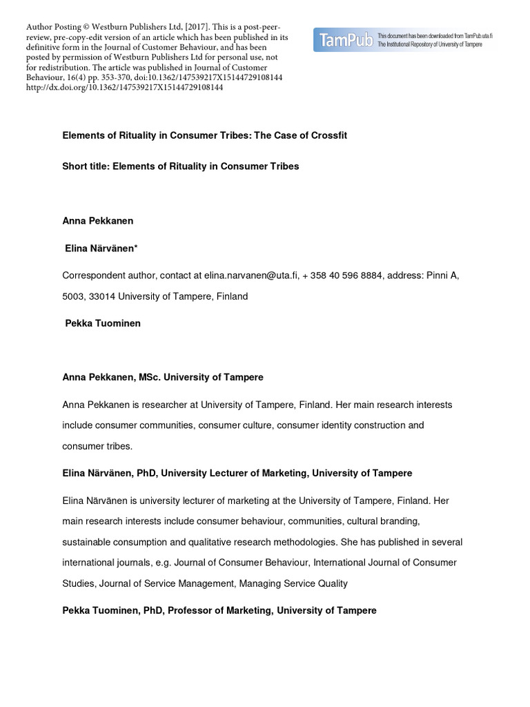 Elements of Rituality in Consumer Tribes The Case of Crossfit | PDF ...