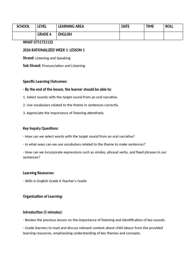 ?2026 LESSON PLANS Grade 6 Rationalized English Lesson Plans Term 1 ...