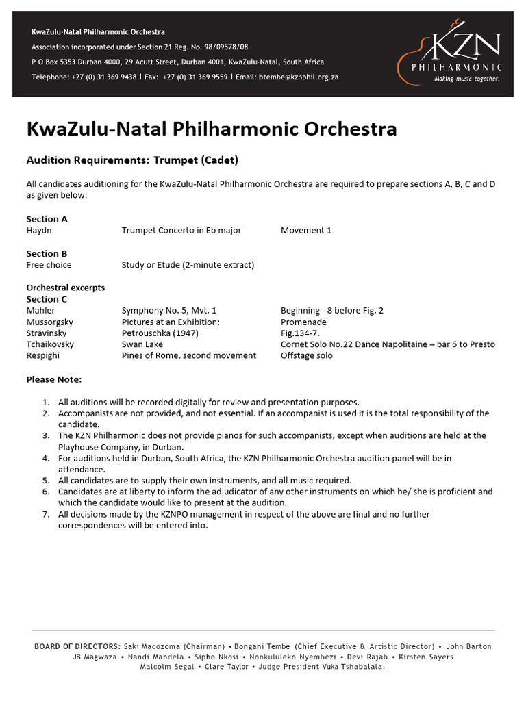 Audition List and Mu-18044 | PDF | Orchestras | Audition
