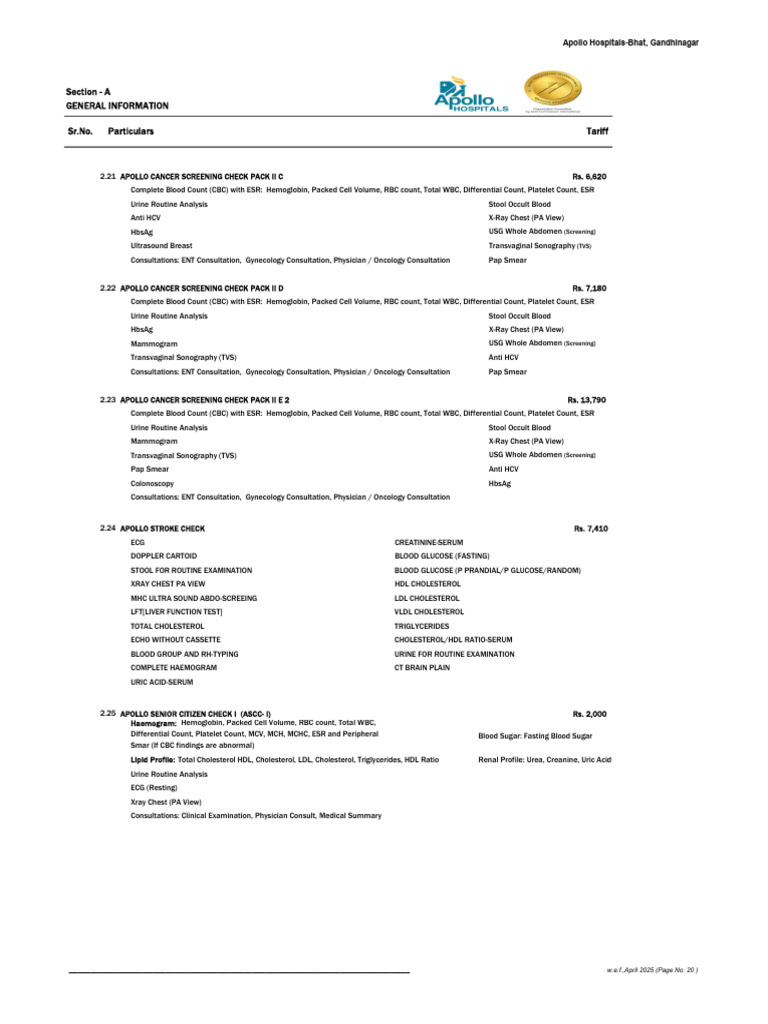 AHIL Tariff Book Apr25-20 | PDF | Cholesterol | High Density Lipoprotein