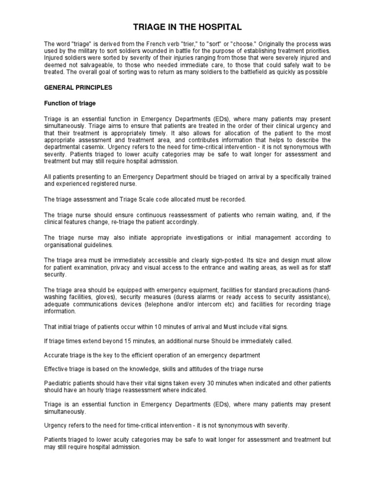 Triage in The Hospital | PDF | Emergency Department | Major Trauma