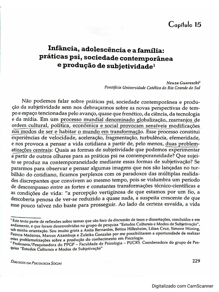 GUARESCHI, Neuza. Infância, Adolescência e Família | PDF