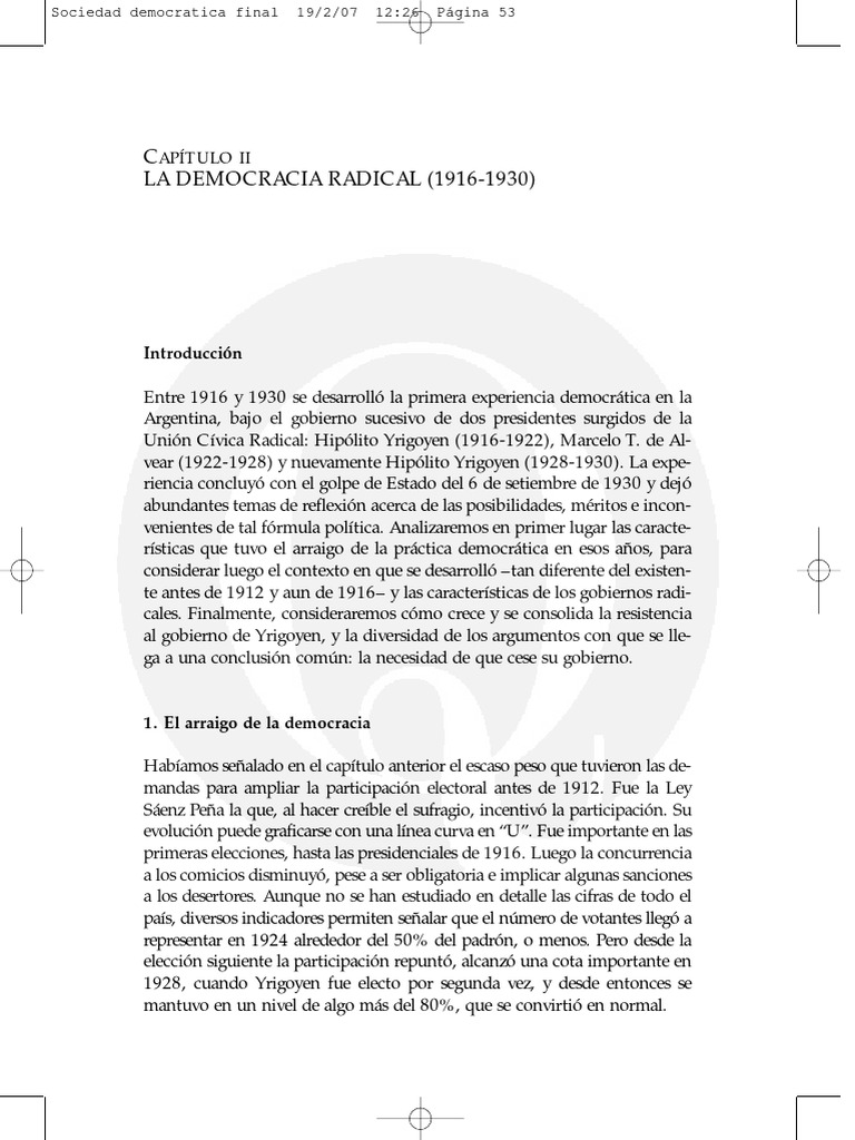 Romero, L.a. La Democracia Radical (1916-1930) | PDF | Democracia ...
