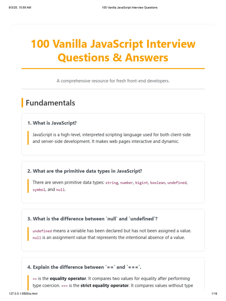 100 Vanilla JavaScript Interview Questions | PDF | Scope (Computer ...