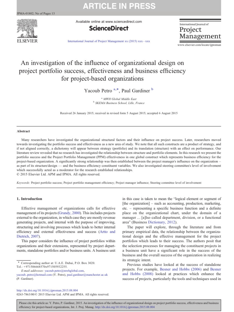 An Investigation of The Influence of Organizational Design On Project ...