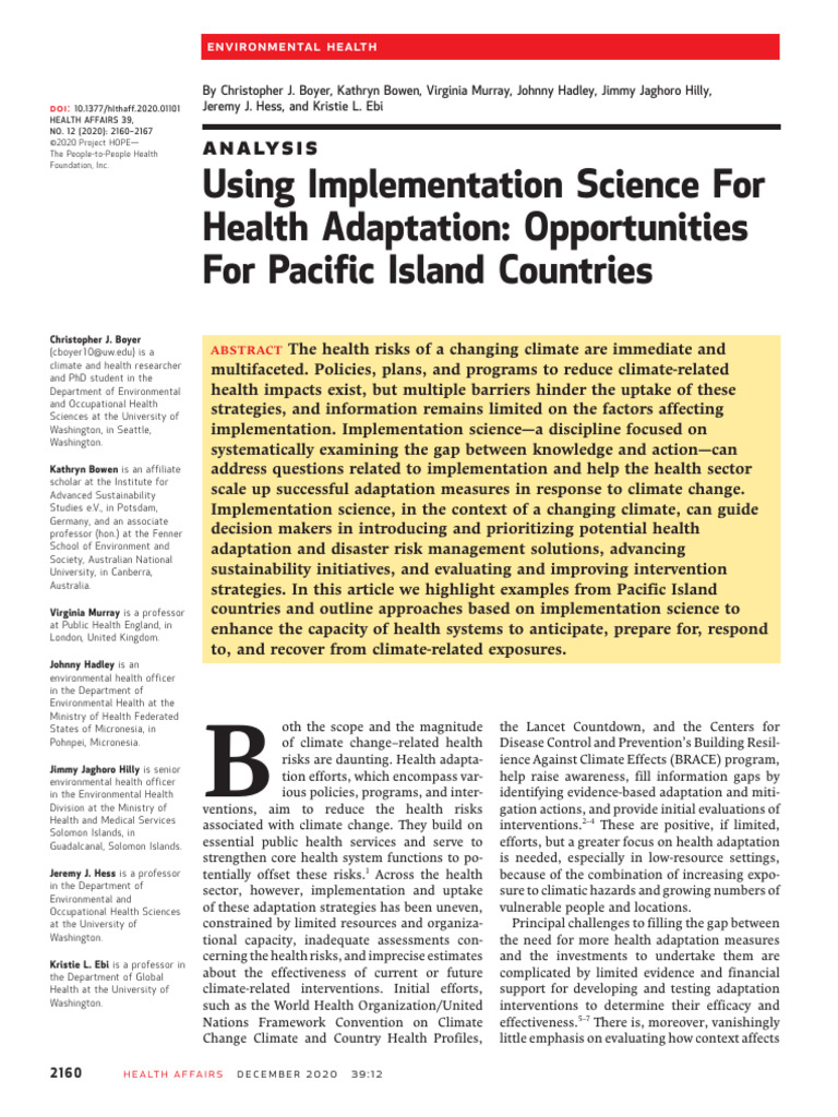 Implementation science for health adaptation | PDF | Climate Resilience ...