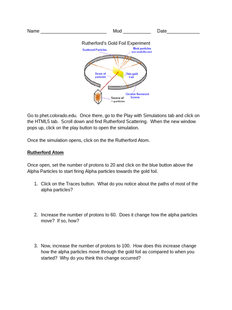 Rutherford's Gold Foil Experiment | PDF