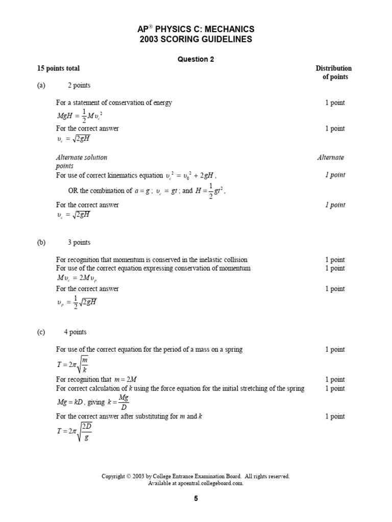 AP Physics C Mechanics 2003 Scoring Guide | PDF | Momentum | Physical ...