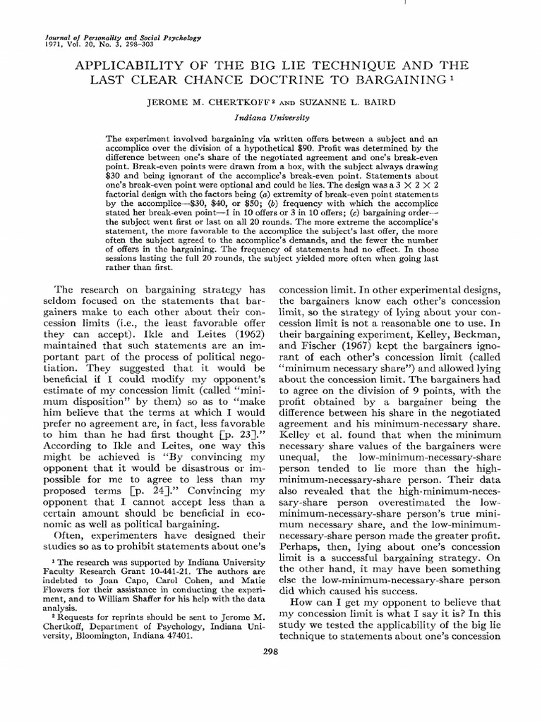 Applicability of The Big Lie Technique and The Last Clear Chance ...