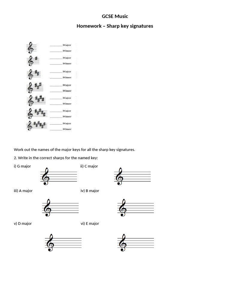 GCSE Music Sharp Key Homework | PDF