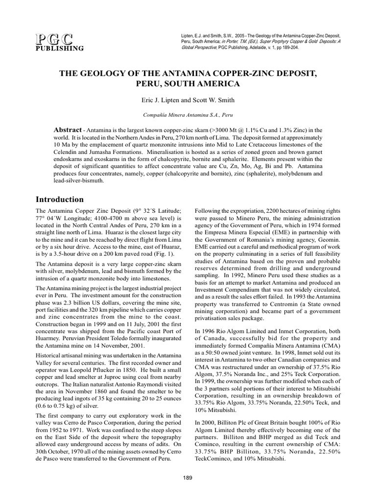 Lipten Smith Antamina-PGC Publishing | PDF | Valley | Clastic Rock