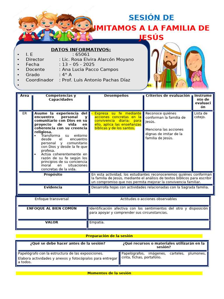 4° SESIÓN DÍA 2 REL IMITAMOS A LA FAMILIA DE JESÚS | PDF | María, madre ...