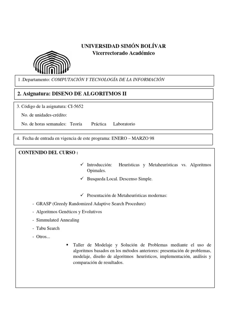 CI-5652 - Diseño de Algoritmos II - 1998-01 | PDF