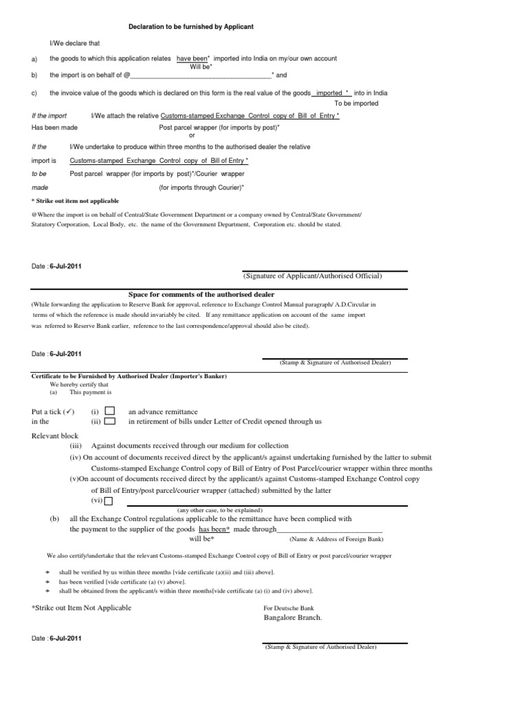 Import Payment Covering Letter and A1 Format | PDF | Invoice ...
