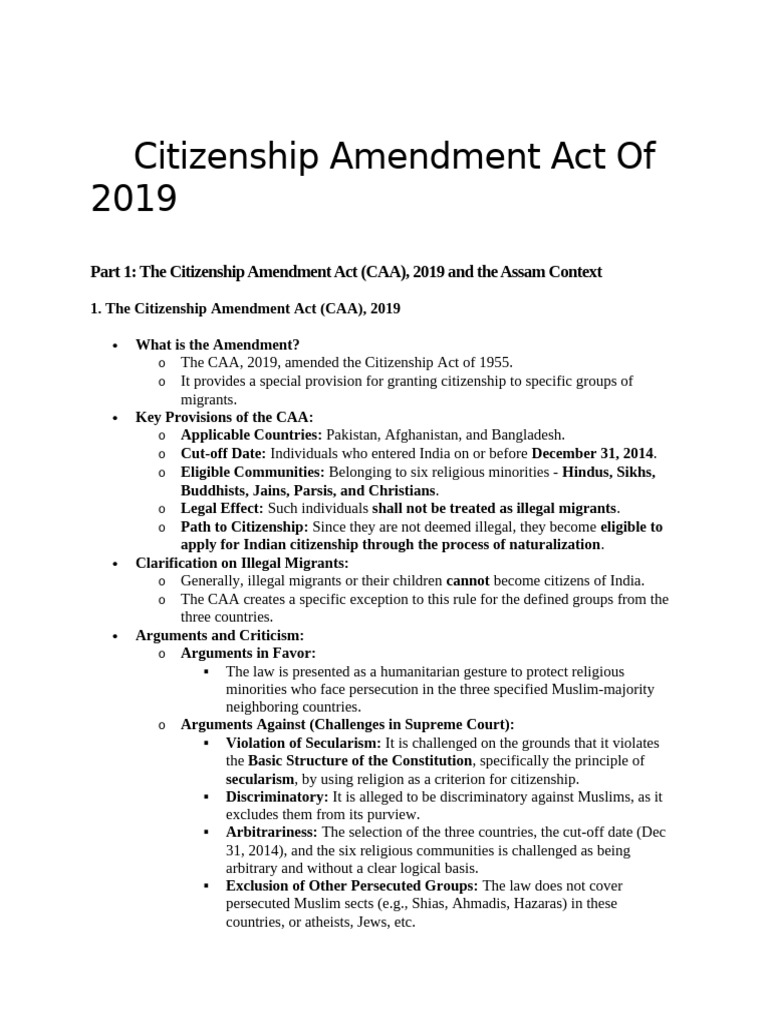 Citizenship Amendment Act of 2019 | PDF | Politics Of India ...