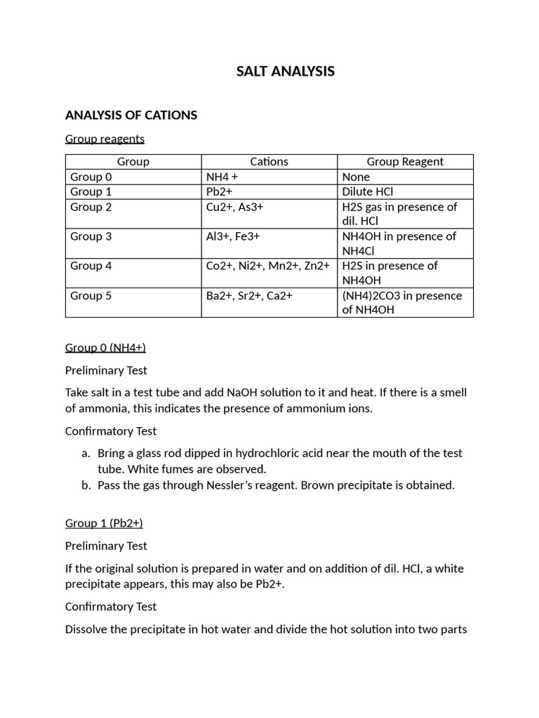 Cation and Anion Salt Analysis Guide | PDF