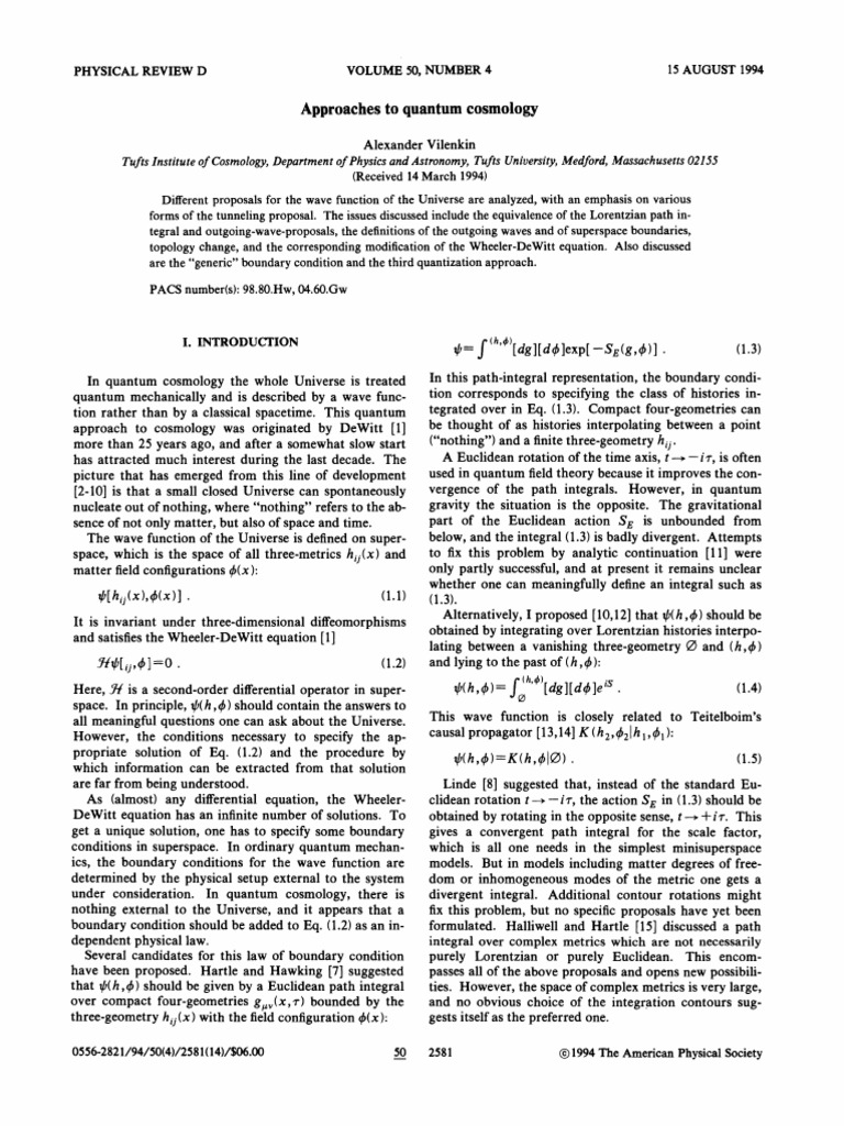 Quantum Cosmology Wave Function Analysis | PDF | Wave Function | Universe