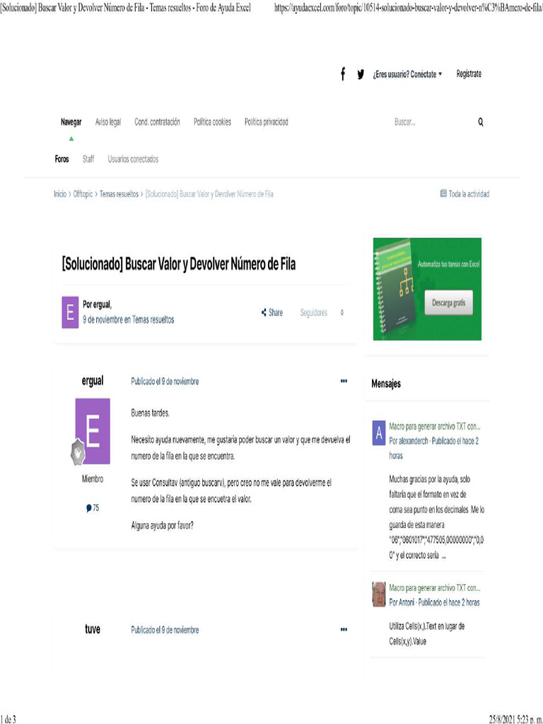 [Solucionado] Buscar Valor y Devolver Número de Fila - Temas Resueltos - Foro de Ayuda Excel ...
