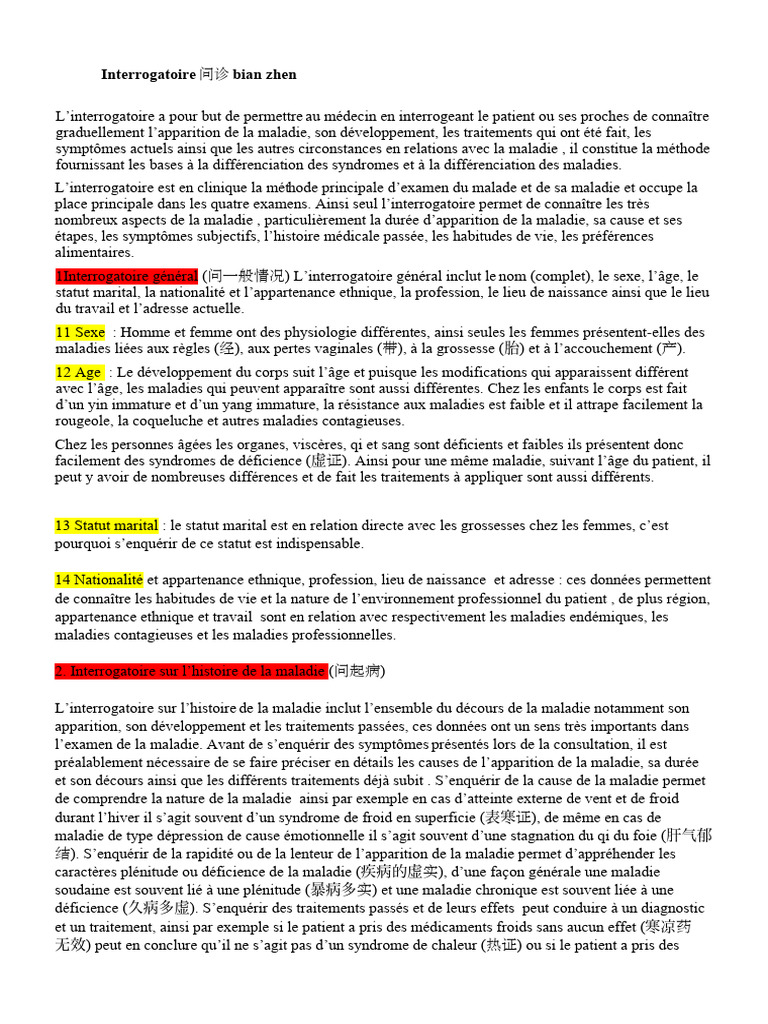 Interrogatoire médical : méthodes et enjeux | PDF | Yin et yang | Céphalée
