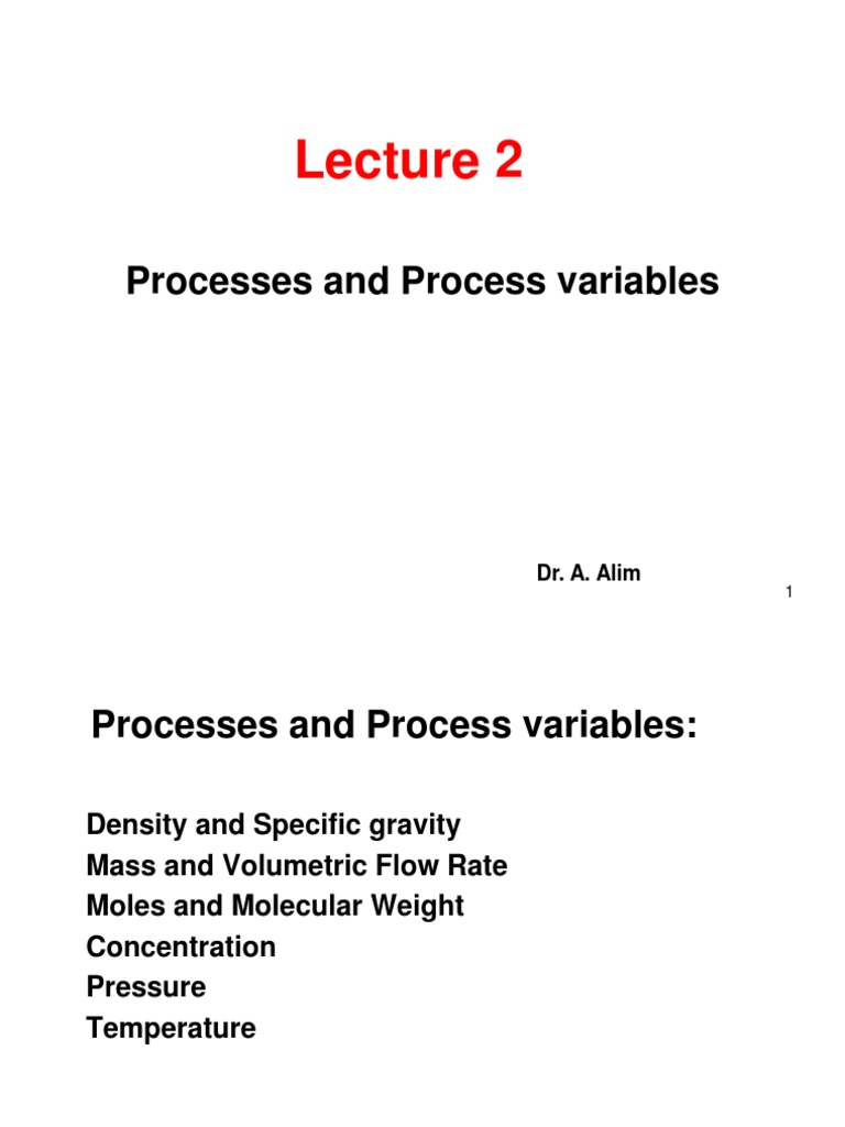 Lecture 2 Processes and Process Variables | PDF | Density | Pressure ...