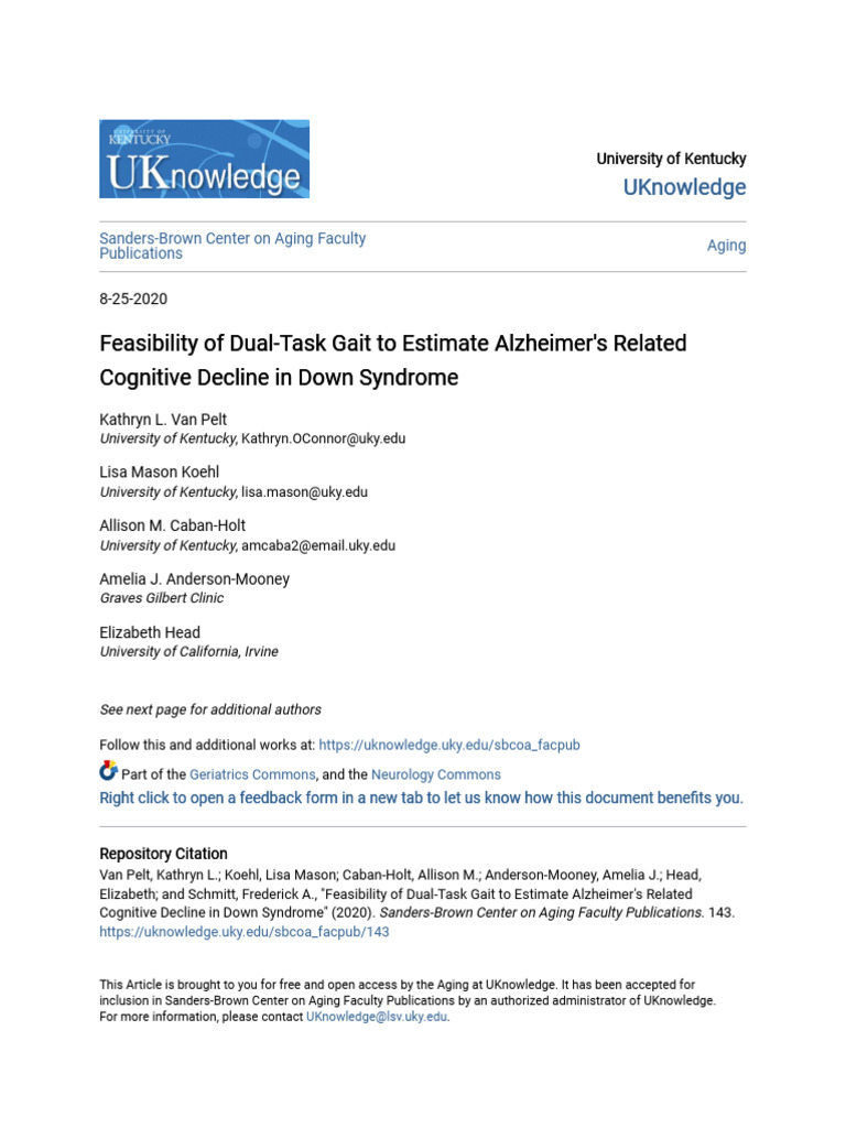 2020 - Feasibility of Dual Task Gait To Estimate Alzheimer's Related ...