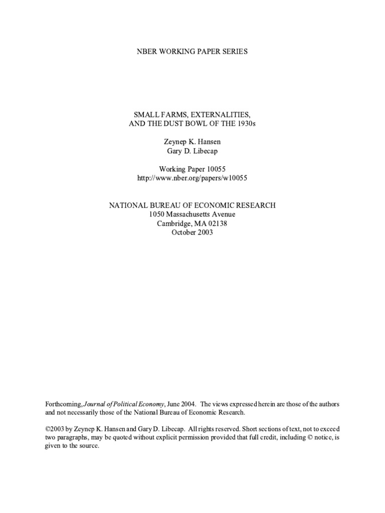 Hansen and Libecap (2003) - Small Farms Externalities and The Dust Bowl ...