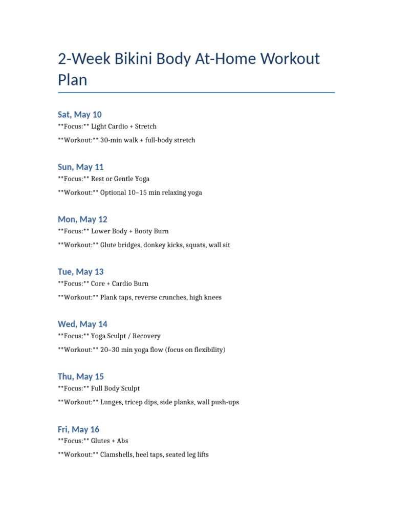 2-Week At-Home Bikini Body Workout | PDF