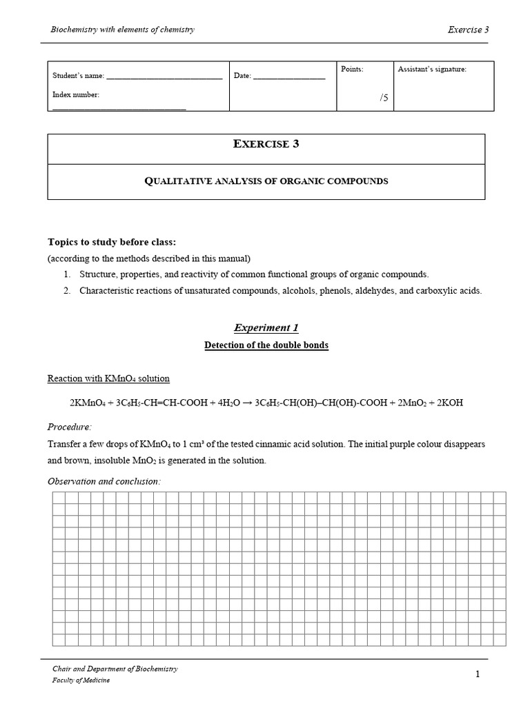 ED C3 Exercise 3 - 2025 QUALITATIVE ANALYSIS OF ORGANICCOMPOUNDS | PDF ...