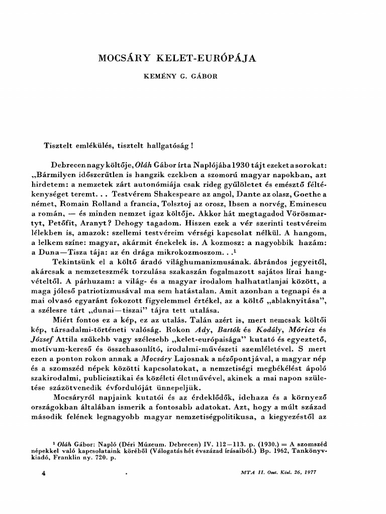 Kemeny G Gabor Mocsary Kelet Eu | PDF