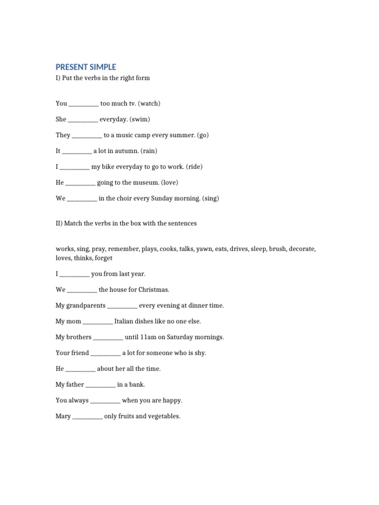 Present Simple Exercise | PDF