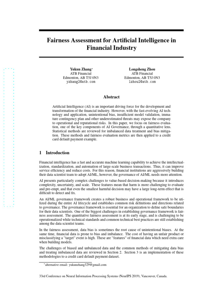 Fairness in AI for Finance | PDF | Statistical Classification ...