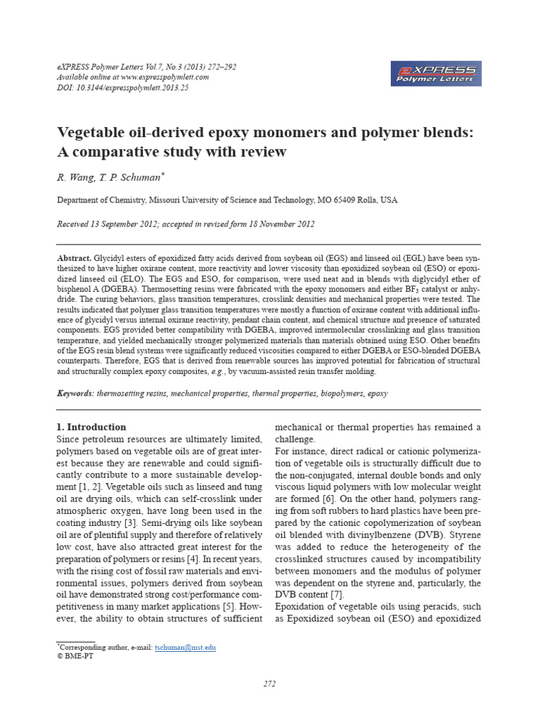 Vegetable Oil Derived Epoxy Monomers and Polymer Blends a 42wqapvzf7 ...