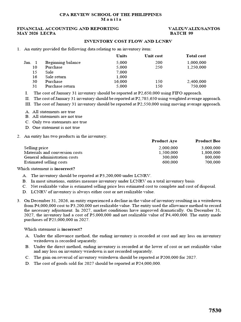 Inventory Cost Flow and LCNRV Analysis | PDF | Inventory | Financial ...