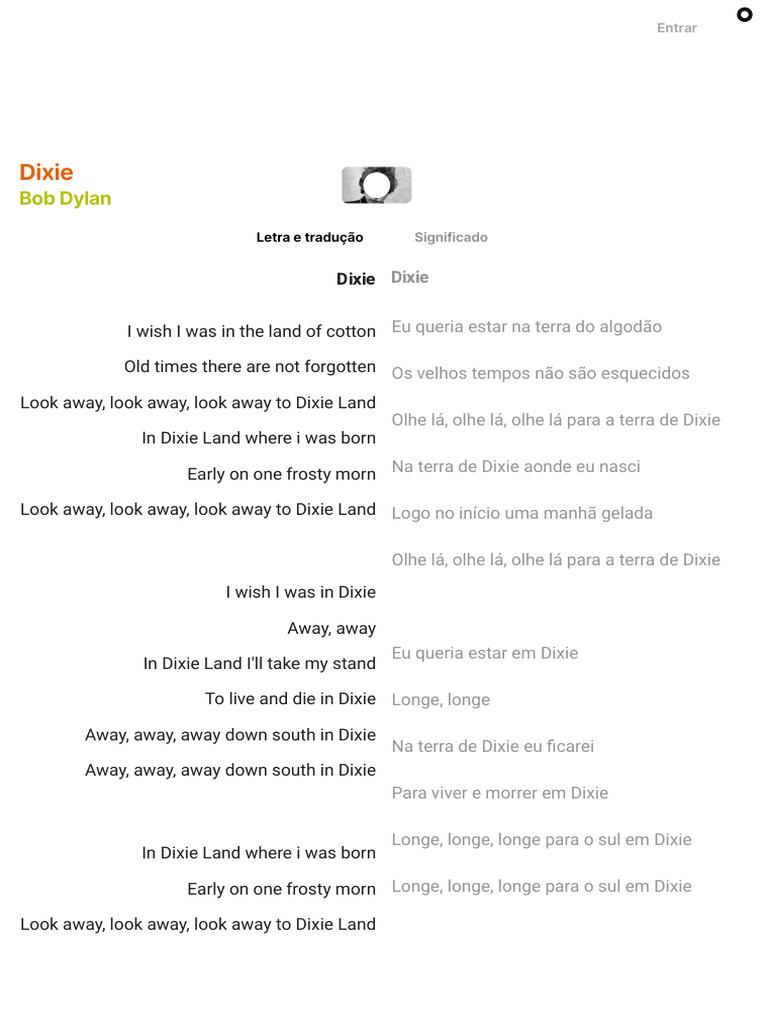 DIXIE (TRADUÇÃO) - Bob Dylan - LETRAS.MUS.BR | PDF | Bob Dylan | Música pop