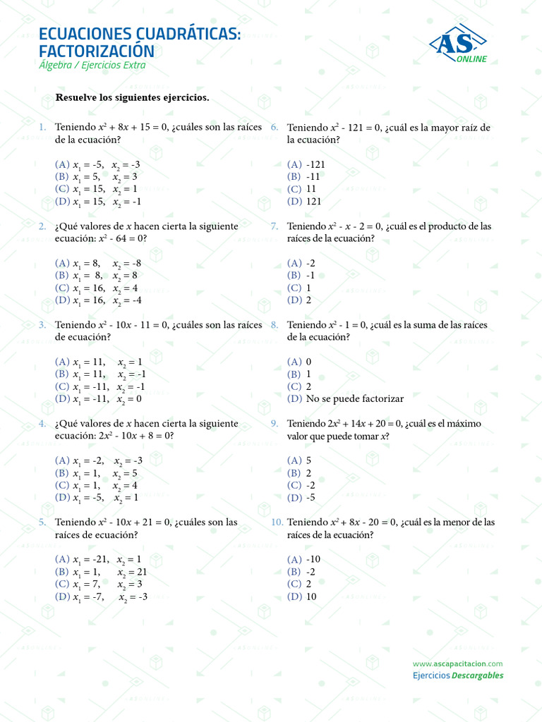 2.13_Extra_Ecuaciones_cuadr_ticas_FACTORIZACI_N_-_FINAL | PDF | Factorización | Álgebra