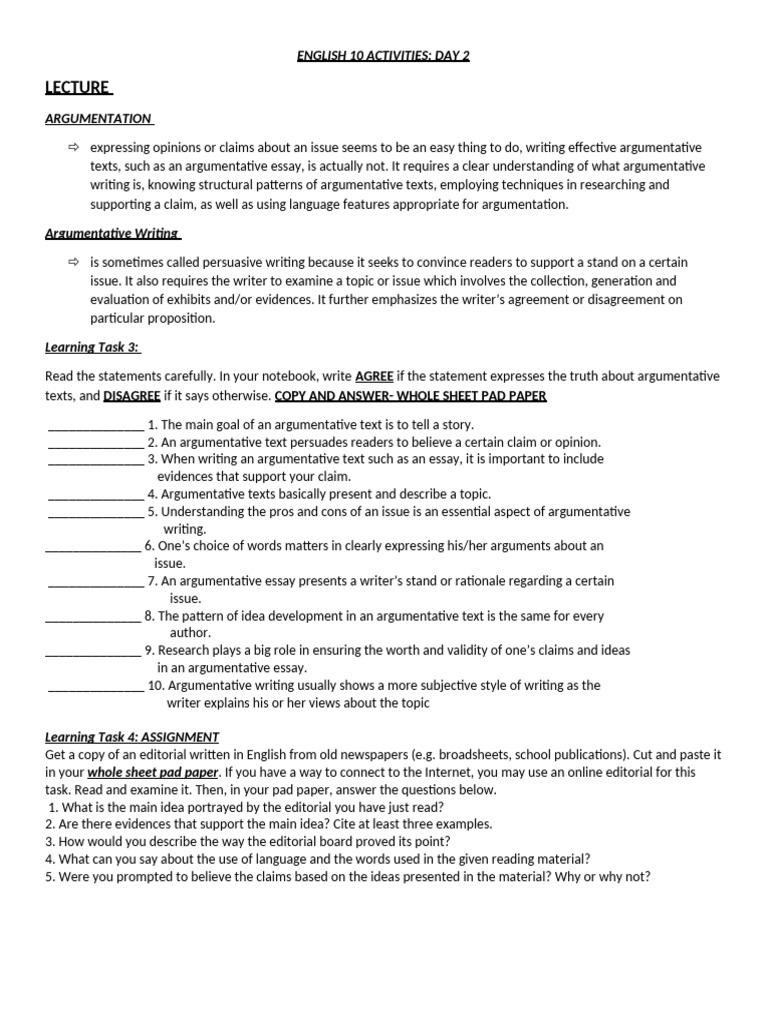 ACT DAY 2 | PDF | Essays | Argument