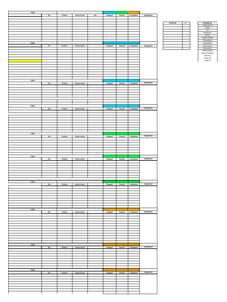 Event Packing and Equipment Checklist | PDF | Cooking | Cutting