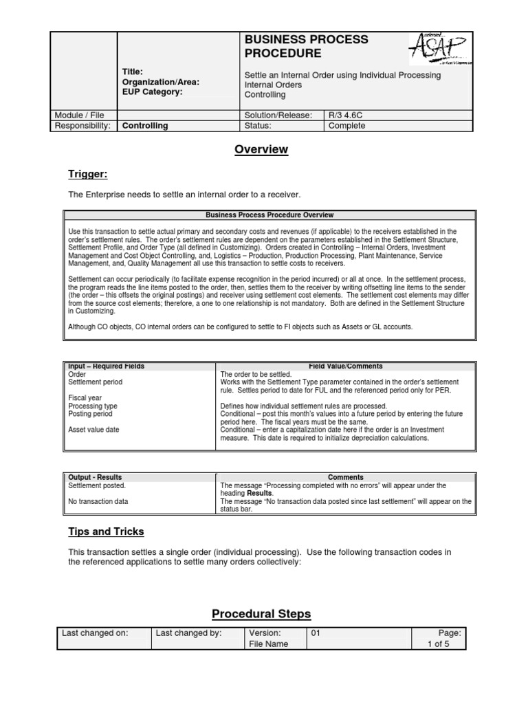 Internal Order Settlement Process in SAP | PDF | Business Process | C ...