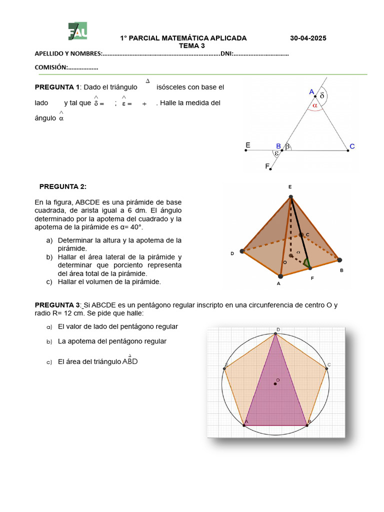 1° PARCIAL- TEMA 3 | PDF | Formas geométricas | Geometría euclidiana